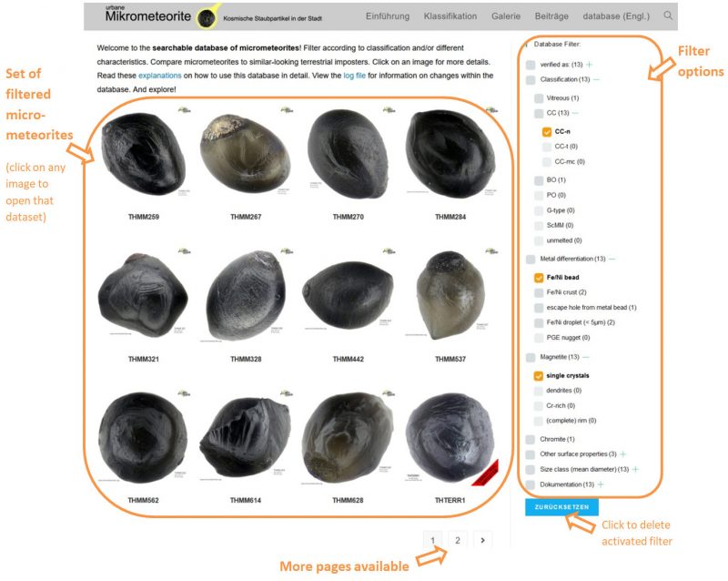 Characterization of micrometeorites and explanations of the database ...